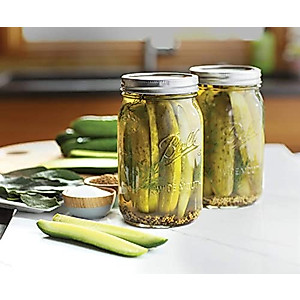 Mason Jars Wide Mouth 32 oz Bundle with Non Slip Jar Opener brand BHL Jars - Set of 4 Quart Size Mason Jars - Canning Glass Jars with Lids