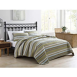 Stone Cottage Fresno Collection Quilt Set-100% Cotton, Reversible, Medium Weight Bedding with Matching Shams, Queen, Green