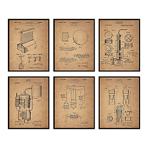 BigWig Prints Whiskey Patent Wall Decor - Bar Art for Home, Whiskey Decor, Bourbon Wall Artwork for Home, Vintage Alcohol Poster, Bar Cart Art - Unframed Set of 6 (8x10”)