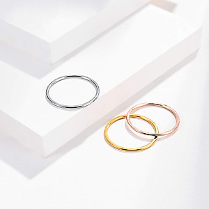 IFUAQZ 3pcs 1mm Stainless Steel Plain Band Knuckle Stacking Midi Rings for Women Comfort Fit, Dome Ring, Silver+Gold+Rose Size 5