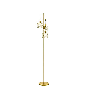 Decorative Gold Floor Lamp,3-Light Farmhouse Floor Lamps for Living Room with Smooth Dimmable ( Adjust Brightness Nightlight ), Modern Style Standing Tall Lamp of Diamond Cage - Bulb Included