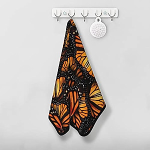 TUBIAZICOL Orange Monarch Butterflies Hand Towels Soft Face Towel Microfiber Coral Velvet Highly Absorbent Towel Washcloths for Bath Kitchen Bathroom Sports Yoga Travel 16"X28"