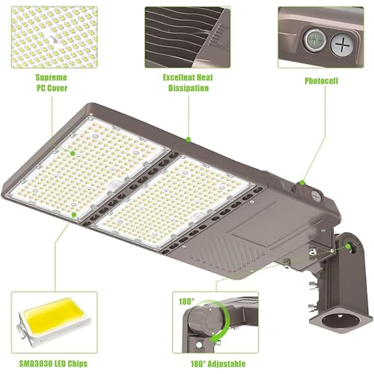 OPENLUX 4 Pack 320W LED Parking Lot Light with Photocell 48000LM LED Shoebox Pole Lights Slip Fit Mount Flood Lights UL Listed 5000K IP65 Outdoor Street Court Commercial Lighting AC 100-277V