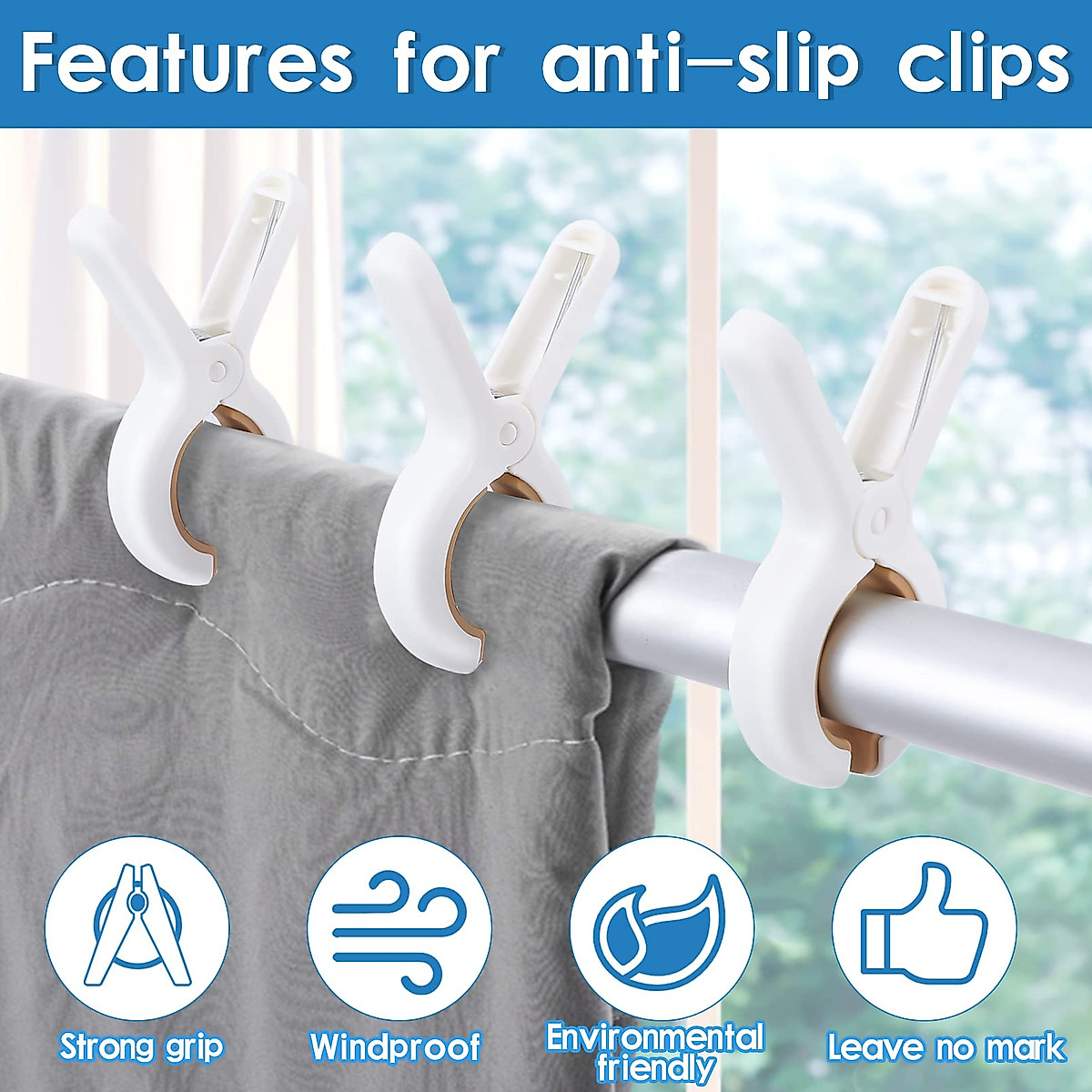 JEFHOMKIT 12 Pack Beach Towel Clips,Heavy Duty Plastic Clothpins Beach Pool Chair Clip with Anti-Rust Springs,Quilt Drying Clip Strong Grip Holder to Keep Your Towel from Blowing Away,No Trace Design