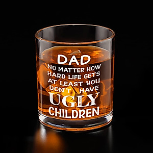 DAZLUTE Dad Gifts, Funny Whiskey Glass for Dad, Father’s Day Gifts Idea, Birthday Present Christmas Gifts for Dad Father Papa Daddy from Daughter Son, 10Oz Old Fashioned Glass