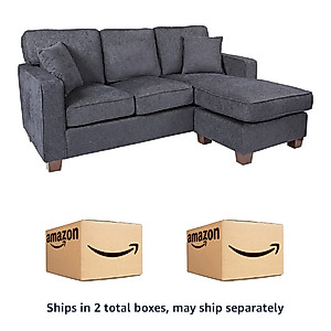 OSP Home Furnishings Russell Reversible Sectional Sofa with 2 Pillows and Coffee Finished Legs, Navy