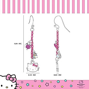 Sanrio Hello Kitty Womens Dangle Earrings Official License - Fashion Jewelry Pink Coated Hello Kitty Earrings with Charms