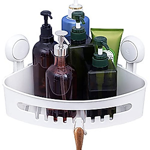 VELMADE Corner Shower Caddy, No Drilling Shower Shelf Kitchen Storage Basket With Hooks, Bathroom Storage Organizer Wall Mounted for Kitchen, Bathroom
