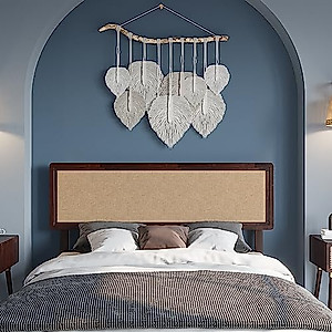 Bme Nipe Queen Headboard ONLY, Boho Bohemian Coastal Style with Solid Wood, Easy Assembly, Walnut