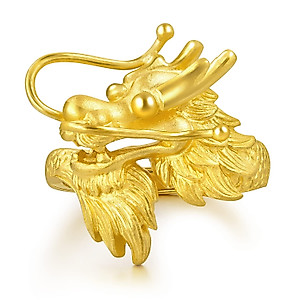 CHOW SANG SANG 999.9 24K Solid Gold Price-by-Weight Gold Dragon & Phoenix Adjustable Ring for Women, Men and Wedding Occasion 86365R 86366R (Approx. 0.241tael (~9.02g), Dragon)