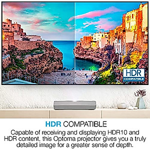 Optoma CinemaX D2 Smart White True 4K UHD Laser Projector with Android TV for Home Theater | Ultra-Short Throw | Bright 3,000 Lumens with HDR 10 | eARC Audio