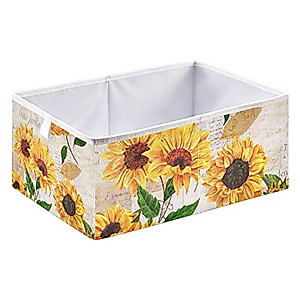 Rectangular Storage Baskets ,Retro Sunflower Fabric Storage Bin Organizer,Collapsible Storage Basket for Toy, Clothes,Books.Shelves Basket