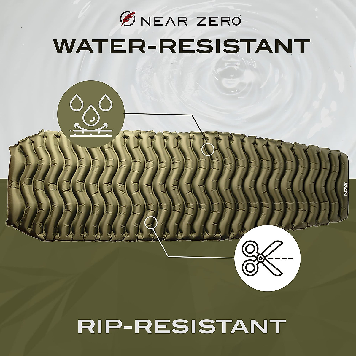 NEAR ZERO - Inflatable Sleeping Pad, Ultralight Camping Mattress, Portable Sleeping Pad for Camping, Hiking, Beach, Backpacking Trip and More, 14.5 oz, Green