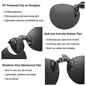SPLAKS Round Clip-on Sunglasses Unisex Polarized Frameless Flip Up Glasses