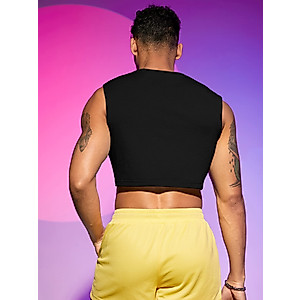 SOLY HUX Men's Solid Sleeveless Round Neck Casual Summer Crop Tank Top Shirts Black S