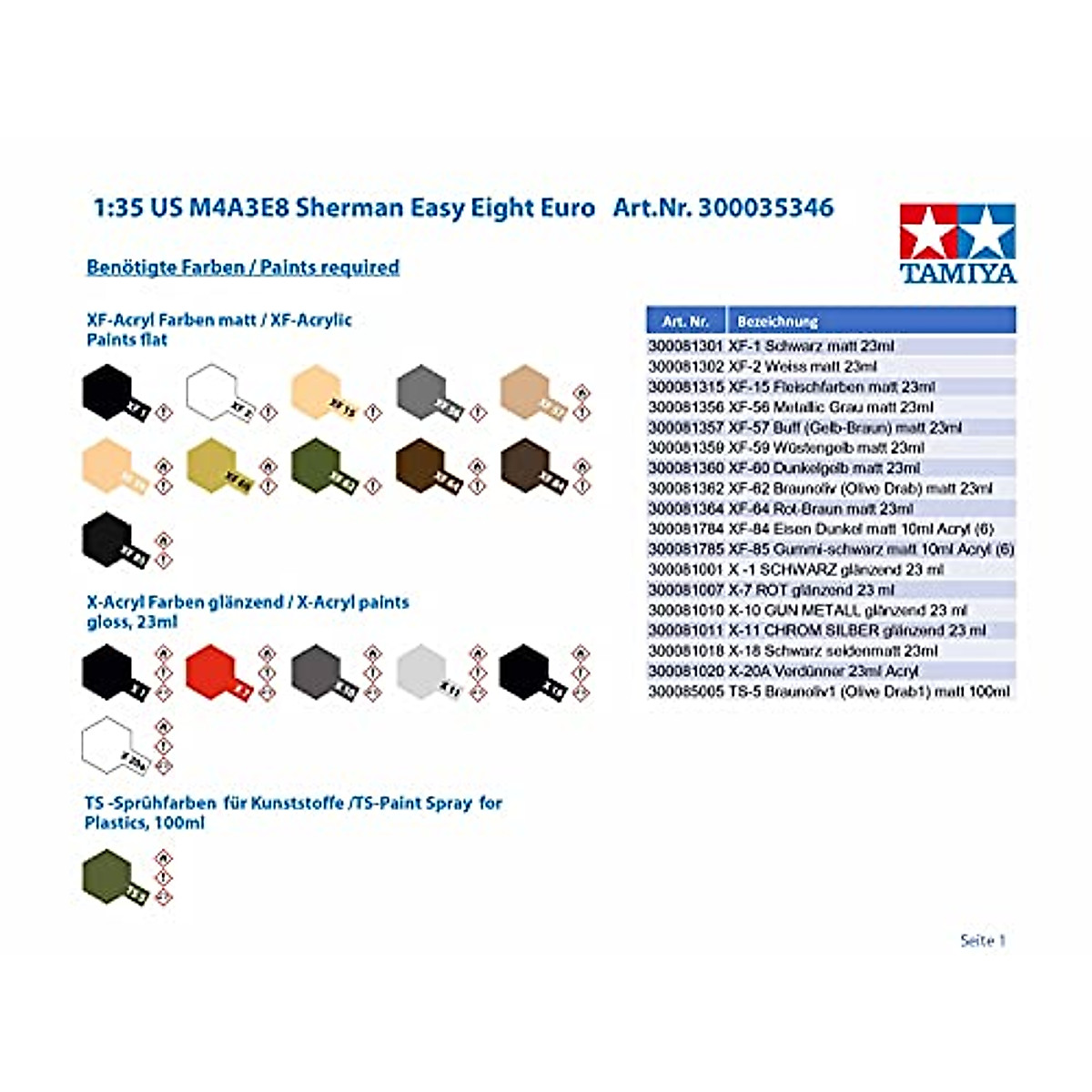 Tamiya 35346 1/35 US Medium Tank M4A3E8 Sherman Plastic Model Kit