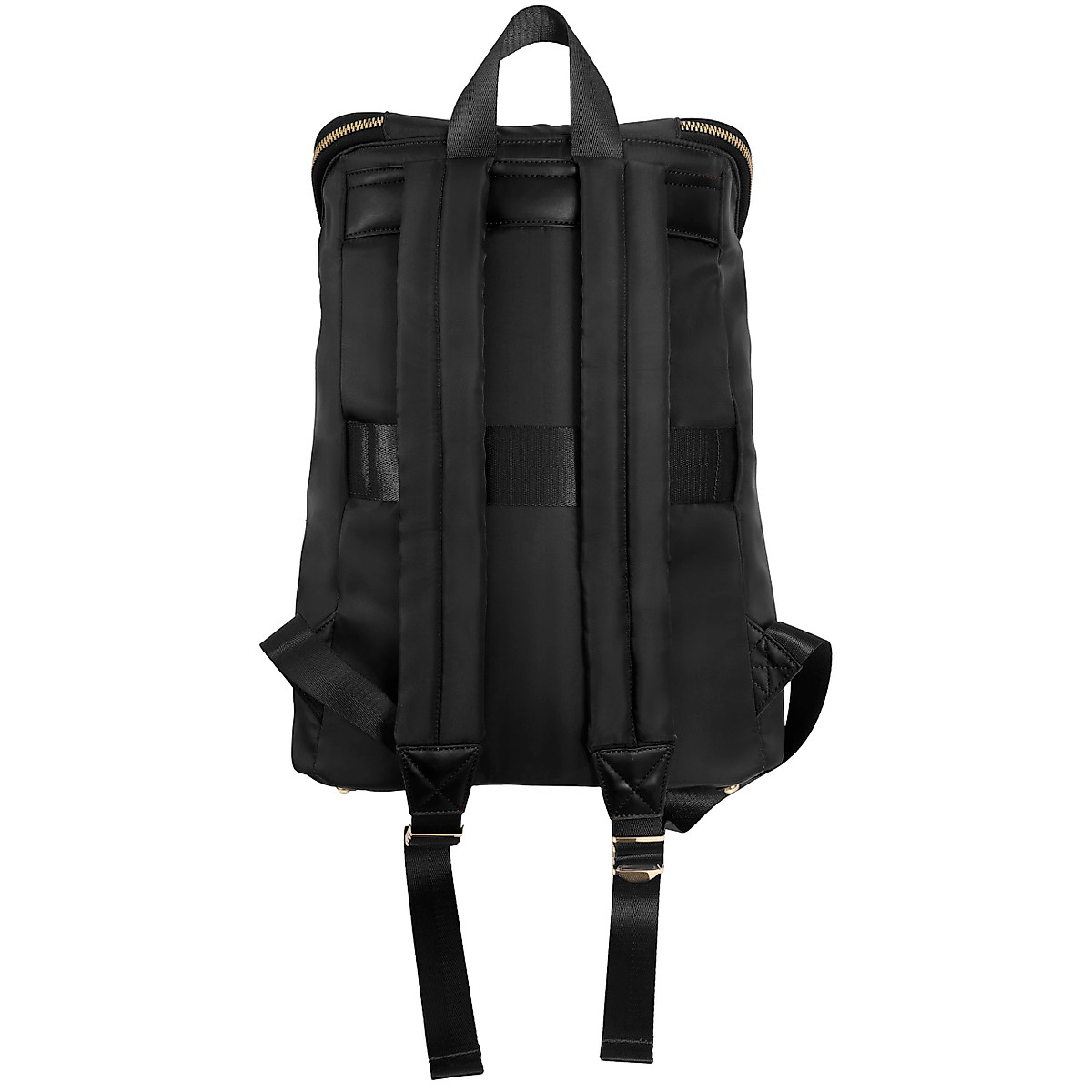 Joan & David Twill Nylon 18" Backpack with Padded Laptop Sleeve, and Luggage Strap with 1 Free TSA Approved Bottle, Fits Up To 15" Inch Laptop (Black)