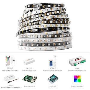BTF-LIGHTING WS2812B IC RGB 5050SMD Pure Gold Individual Addressable LED Strip 16.4FT 300LED 60LED/m Flexible Full Color IP30 DC5V for DIY Chasing Color Project(No Adapter or Controller)