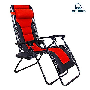 MFSTUDIO Zero Gravity Chair Large Portable Patio Recliners Adjustable Padded Folding Chair with Cup Holder for Poolside Outdoor Yard Beach, Set of 2 - Red