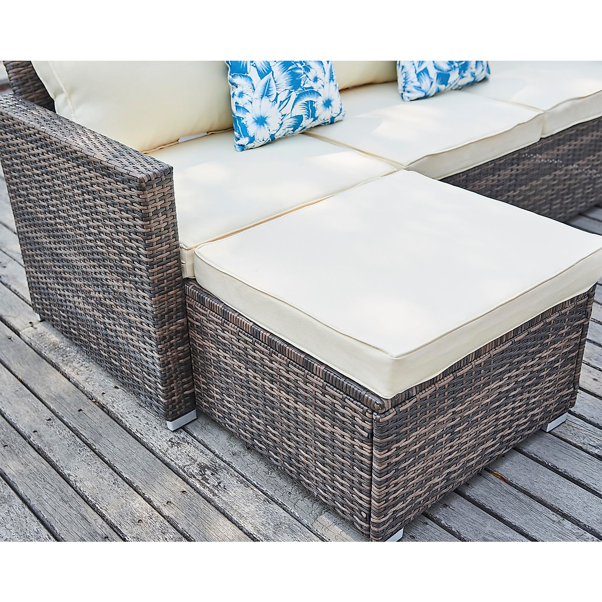 Suntone Patio Furniture Set All Weather Wicker Outdoor Sectional Patio Couch Rattan Patio Sectional with Table and Chairs, 3 Piece Patio Sofa Set, Beige