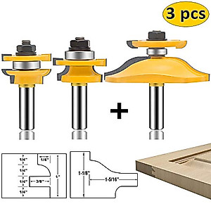 LEATBUY Router Bit Set 1/2-Inch Shank 3 PCS, Round Over Raised Panel Cabinet Door Ogee Rail and Stile Router Bits, Woodworking Wood Cutter, Wood Carbide Tool(1/2-Double Side)