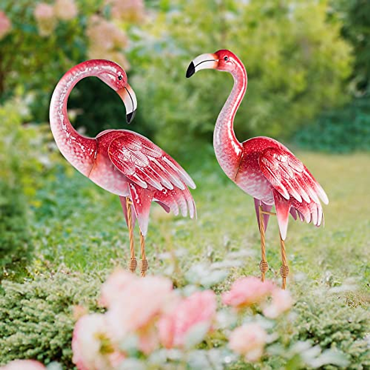 Natelf Pink Flamingo Yard Decorations, Metal Garden Statues and Sculptures, Standing Bird Lawn Ornaments for Patio Backyard Pond Decorations…