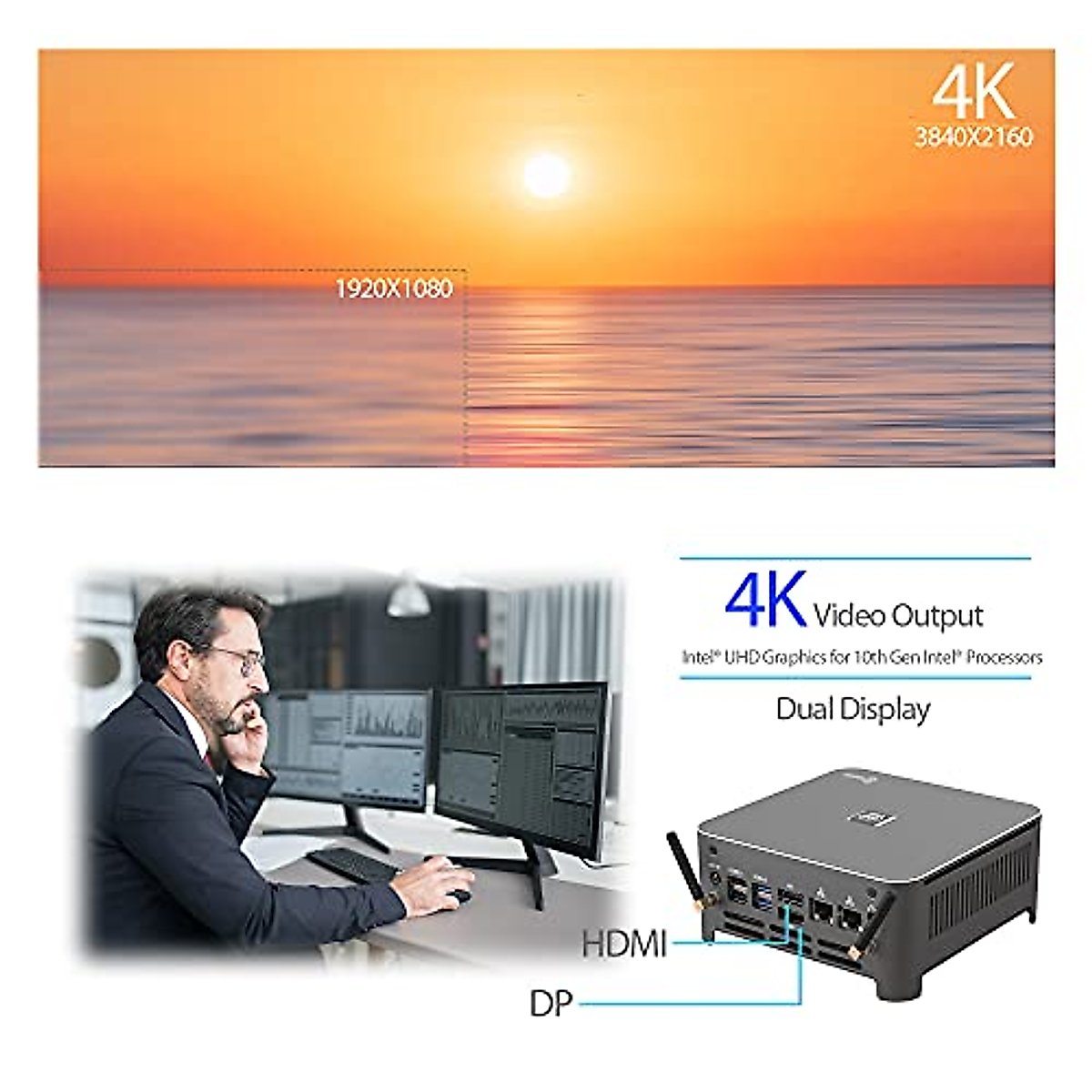Mini Computer Intel i7-10750H Processors,16GB DDR4 RAM 512GB SSD Mini PC Windows 10Pro, Micro Desktop Computer with HDMI/DP Dual 4K Output Support mSATA Dual Band WiFi 2.4G/5G BT 5.0 Gigabit Ethernet