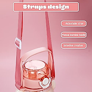 Kawaii Bear Straw Water Bottles Love Large Water Cups Strap for Kids Girls Gifts School Sports Daily Life Milk Tea Juice Travel Drinking Bottled Water Cute Portable Leakproof (Brown)