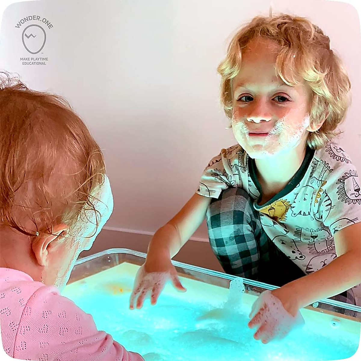 Water Sensory Light Play Activity Box Table for Children Removable Legs Montessori Waldorf Reggio Toys Sand Messy Play Homeschooling Pre-K Toddler Teen 3 4 5 to 9 Years (Eggshell white)