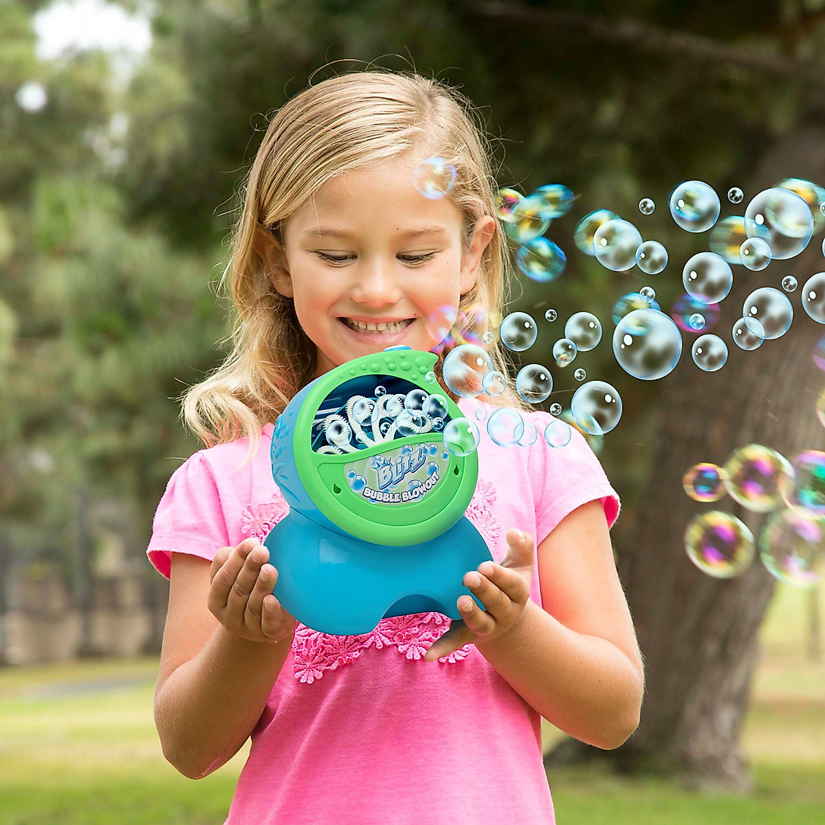 Blitz Kids Bubble Machine w/Non Toxic Soap Solution (1 Bubble Toy) Portable Battery Powered Bubble Maker Toys. Automatic Bubble Blower. Super Fun Outdoor Preschool Games & Activity. 1570-1p