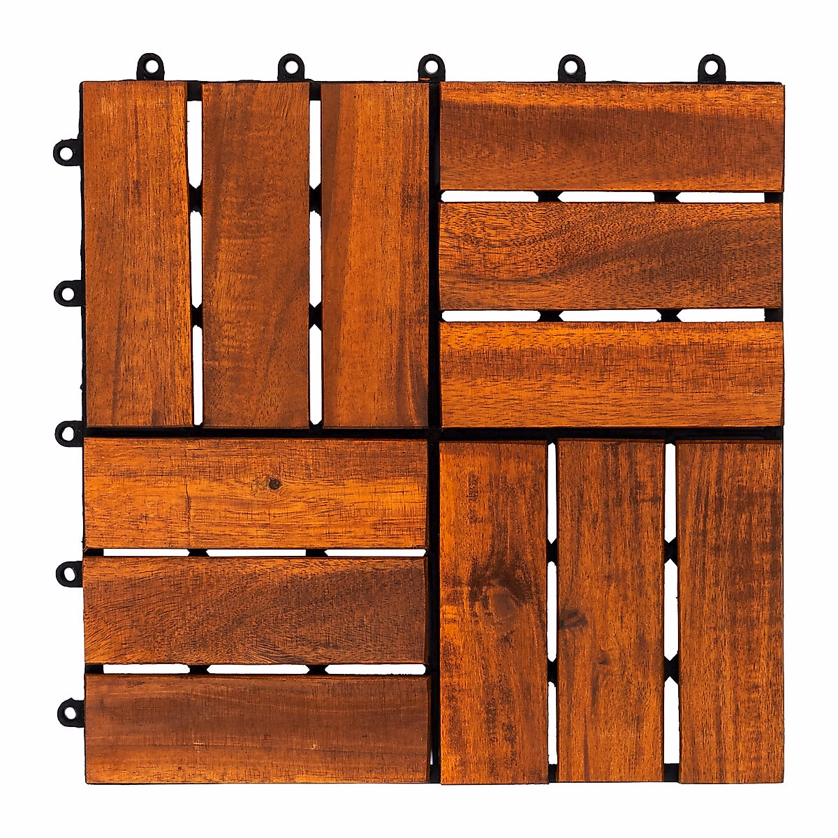 YAMAZING 12'x12' Solid Wood Interlocking Flooring - Acacia Hardwood Deck Tiles (Pack of 9), Indoor & Outdoor Use, Waterproof All Weather (9 Sq Ft)