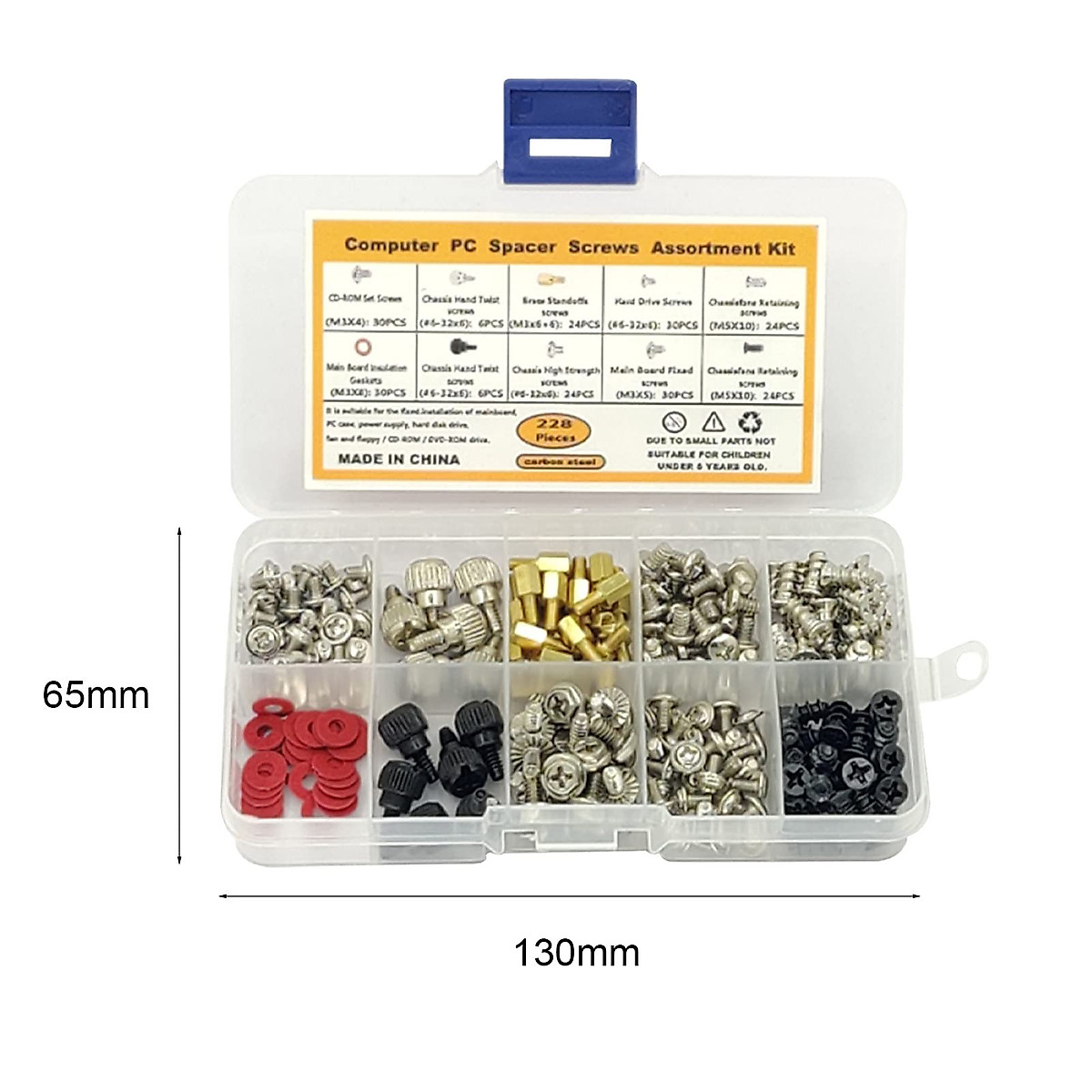 qiguch66 228Pcs Screw Set High Strength Sturdy Carbon Steel Computer Screw Standoffs Kit for Hard Drive