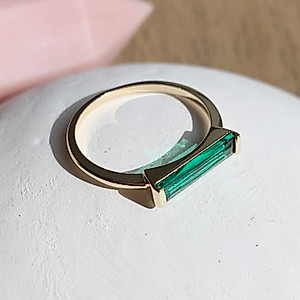 Honeycat Lorena Long Emerald Green Crystal Baguette Ring in Gold, Rose Gold, or Silver | Minimalist, Delicate Jewelry (G/6)