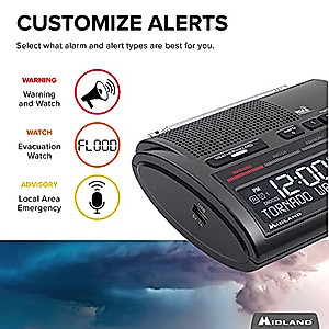Midland - WR400, Deluxe NOAA Emergency Weather Alert Radio - S.A.M.E. Localized Programming, 80+ Emergency Alerts, & Alarm Clock w/ AM/FM Radio