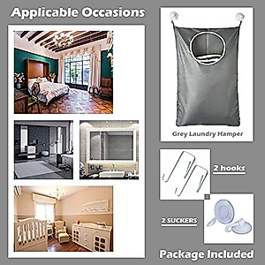 CYGQ Large Capacity Hanging Laundry Hamper Bag, Canvas Organizer Hanging Clothes Basket with Door Hooks & Strong Suction Cups for Bathroom (Grey)