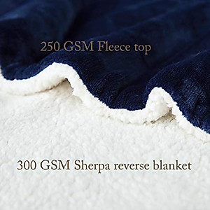 LBRO2M Sherpa Fleece Bed Blanket King Size Super Soft Fuzzy Plush Warm Cozy Fluffy Microfiber Couch Throw Velvet Double Reversible Luxurious Blankets,Navy Blue