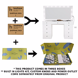Boahaus Orla Extra Large Makeup Vanity Desk with Lights Built-in, Power Outlet, 11 Drawers, Hollywood Vanity Mirror, Glass Top Vanity, Crystal Knobs, White Big Vanity, 61.02''Hx56.3''Wx20.08''D
