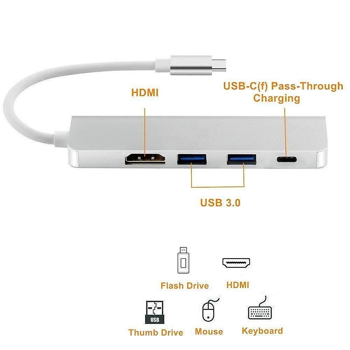 Leya-US Spare Part 4 in 1 Type C Hub with HDMI USB 3.0 Adapter Compatible for MacBook Hub USB Computer Peripherals USB Type C HDMI Compatible for MacBook Pro Air