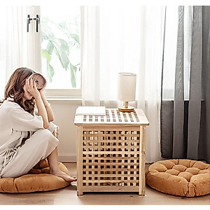 Sexysamba Round Floor Seat Pillows Cushions 22" x 22", Soft Thicken Yoga Meditation Cushion Pouf Tufted Corduroy Tatami Floor Pillow Reading Cushion Chair Pad Casual Seating for Adults & Kids, Khaki