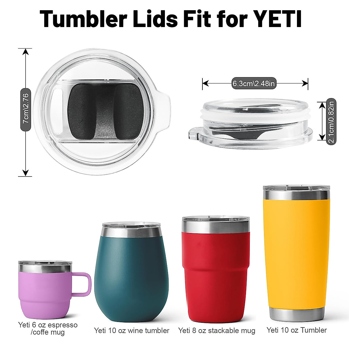 Tumbler Lids for YETI 6 oz/ 8oz/ Stackable Mug & Yeti Rambler 10 oz Tumbler Lid, MagSlider Lids for Yeti Espresso/Coffee Mug 6oz, Replacement Lid for Yeti Rambler 10 oz Wine Tumbler (2 Pack)