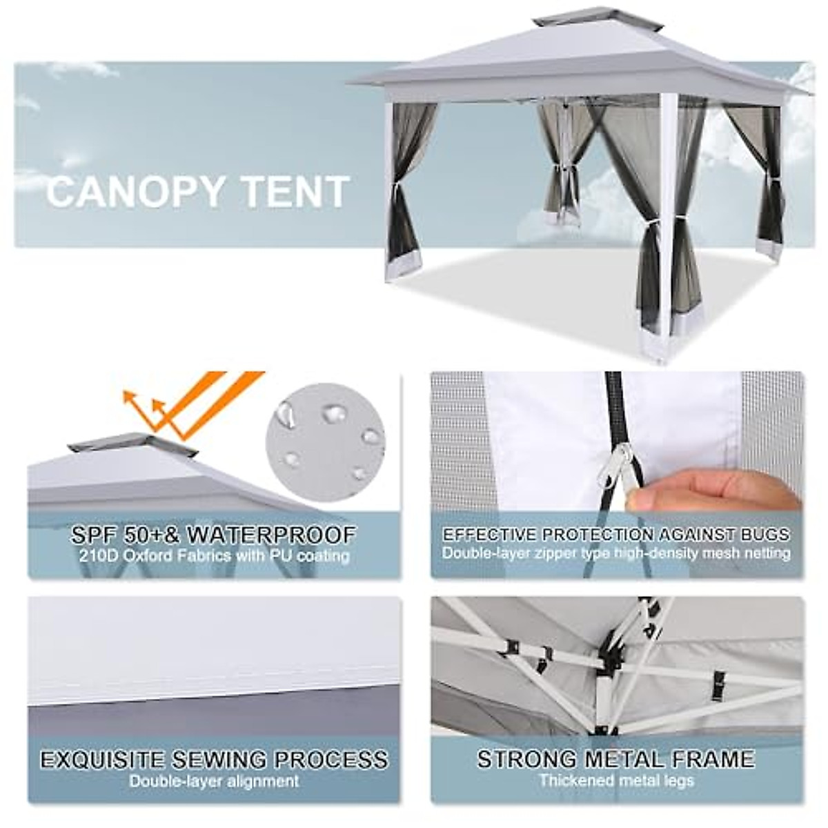 COBIZI 12x12 Pop up Gazebo on Clearance with Mosquito Netting,carpas para Patio Deals,Outdoor Canopy Tent with Portable Carrying Bag, Patio Gazebo for Garden Backyard, Lawn & Beach,Grey