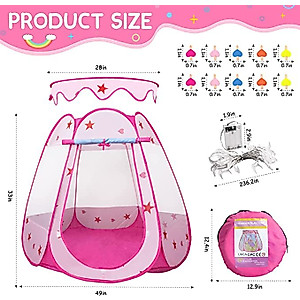 Pricess Tent, Kids Pop Up Tent with Star Light and Clip, Foldable Kids Princess Castle Playhouse Tent Indoor for Girls,Pink Indoor Outdoor 1 2 3 Year Old Girls Toy Gift for Birthday/Christmas