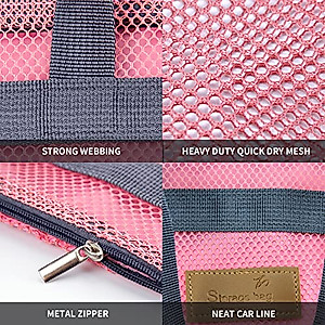 TOPASION Mesh Shower Caddy Bag Portable Hanging Toiletry and Bath Organizer with Zipper for Travel, Swimming, Gym, Camping, College Dorms, Beach (Pink)