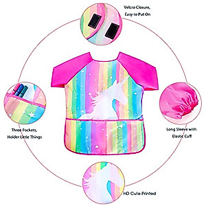 PASHOP 2 Pack Kids Art Smock Waterproof Painting Apron Smocks with 3 Pockets Age 2-7