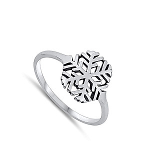 Oxidized Snowflake Christmas Winter Ring .925 Sterling Silver Band Size 7