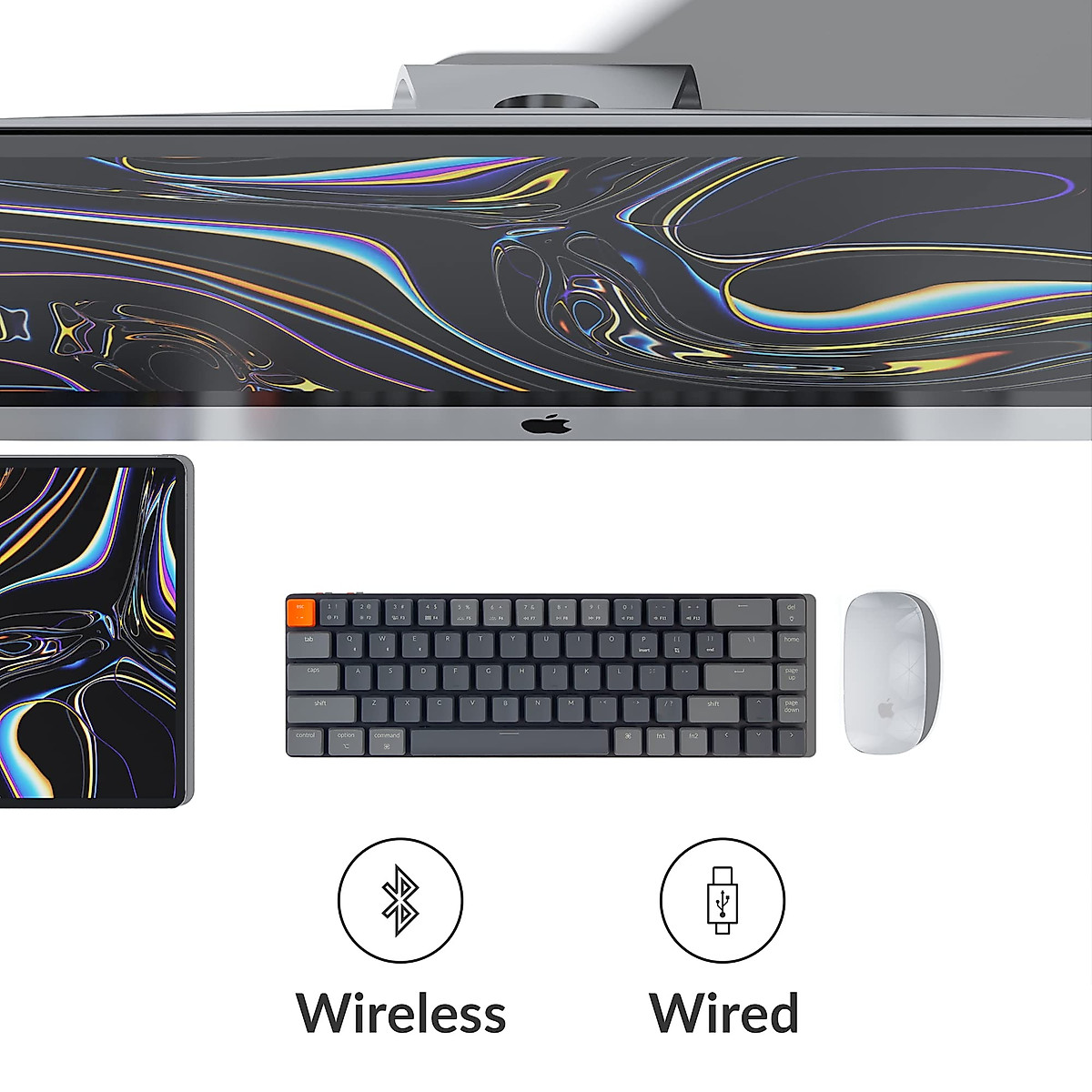 Keychron K7 65% Layout 68-Key Ultra-Slim RGB Backlit Hot-swappable Computer Keyboard for Mac Windows, Wireless Bluetooth/Wired USB Mechanical Keyboard with Low-Profile Optical Blue Switch