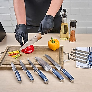 Restaurantware Sensei 10-Piece Knife Set 1 Sharp Professional Knife Set For Chefs - Damascus Steel 67 Layers Blue German Steel Steel Knife Set Ergonomic Handle For Multi Purpose Kitchen Use