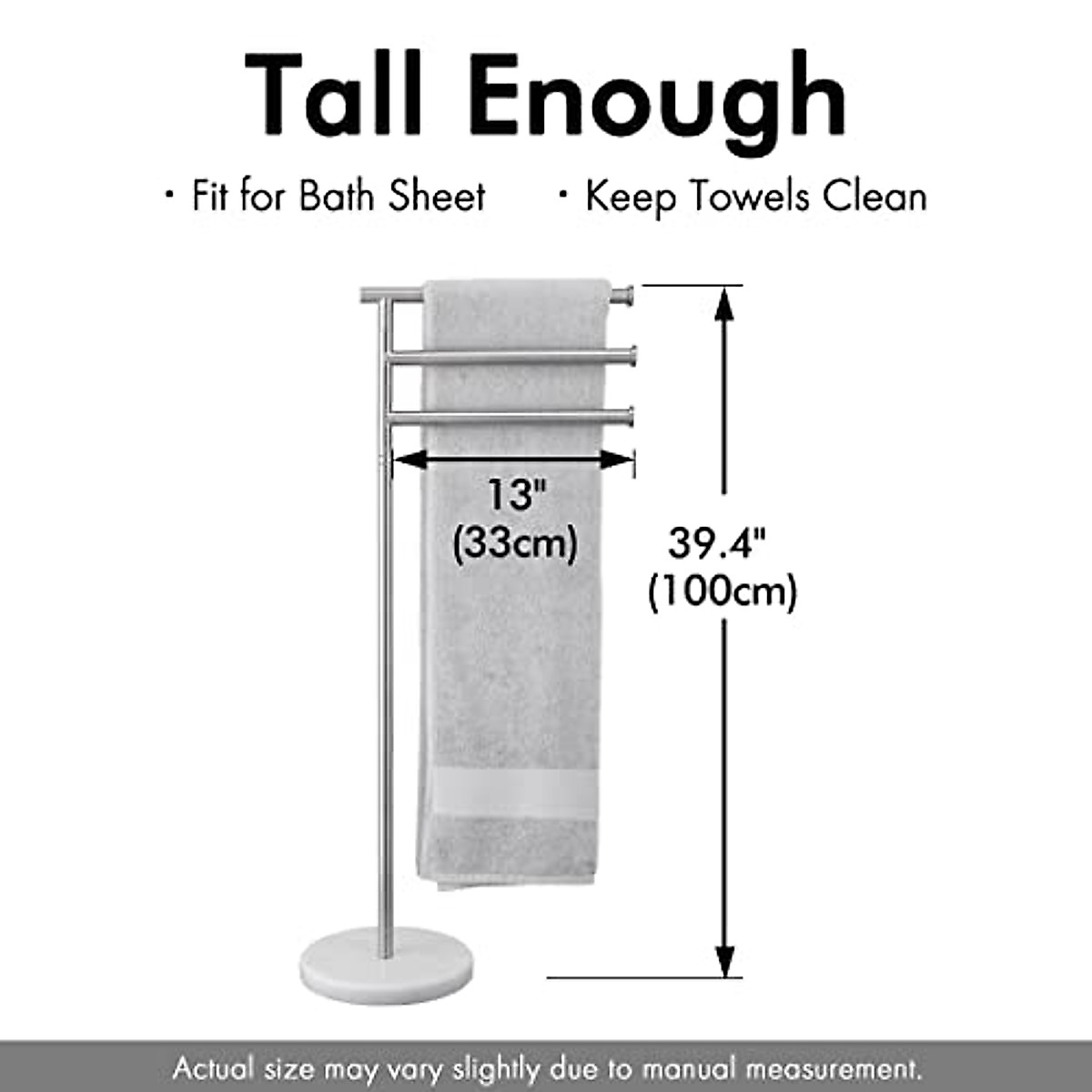 KES Towel Racks for Bathroom, 40-Inch Swivel Arms Standing 3 Bath Towel Racks with Weighted Marble Base, SUS304 Stainless Steel Brushed Finish, BTH219-2