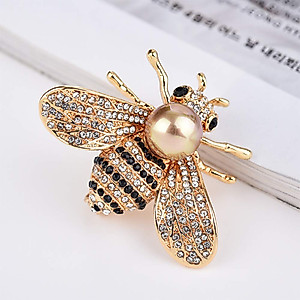 Honey Bee Brooches Crystal Insect Themed Bee Brooch Animal Fashion Shell Pearl Brooch Pin Gold Tone (gold pearl)