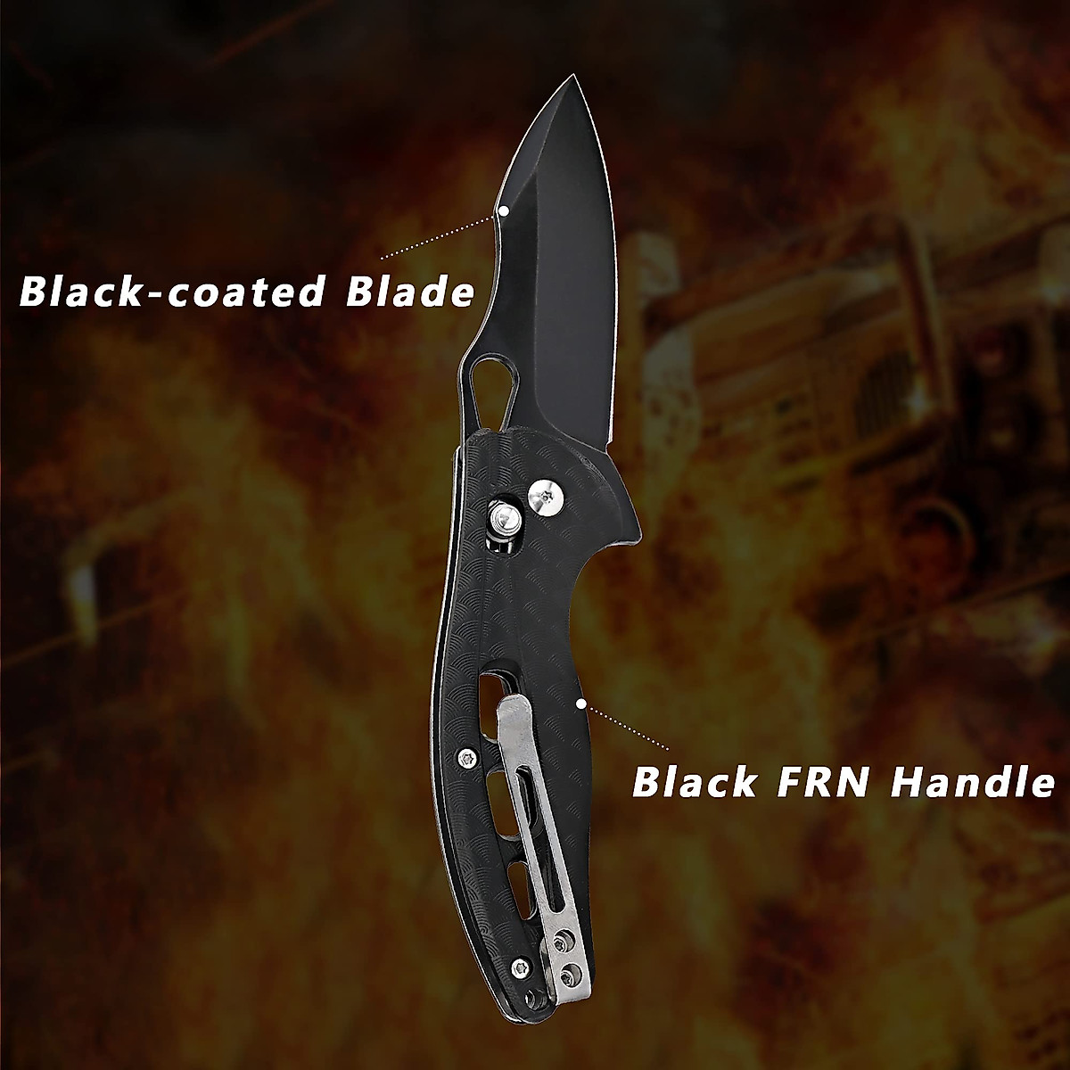 ALBATROSS Fliper Opening Camping Hunting Folding Pocket Knife with Axis Lock, Black Coated Stainless Steel Blade, Black FRN Handle, Gifts for Family and Friends, 7.2-Inch